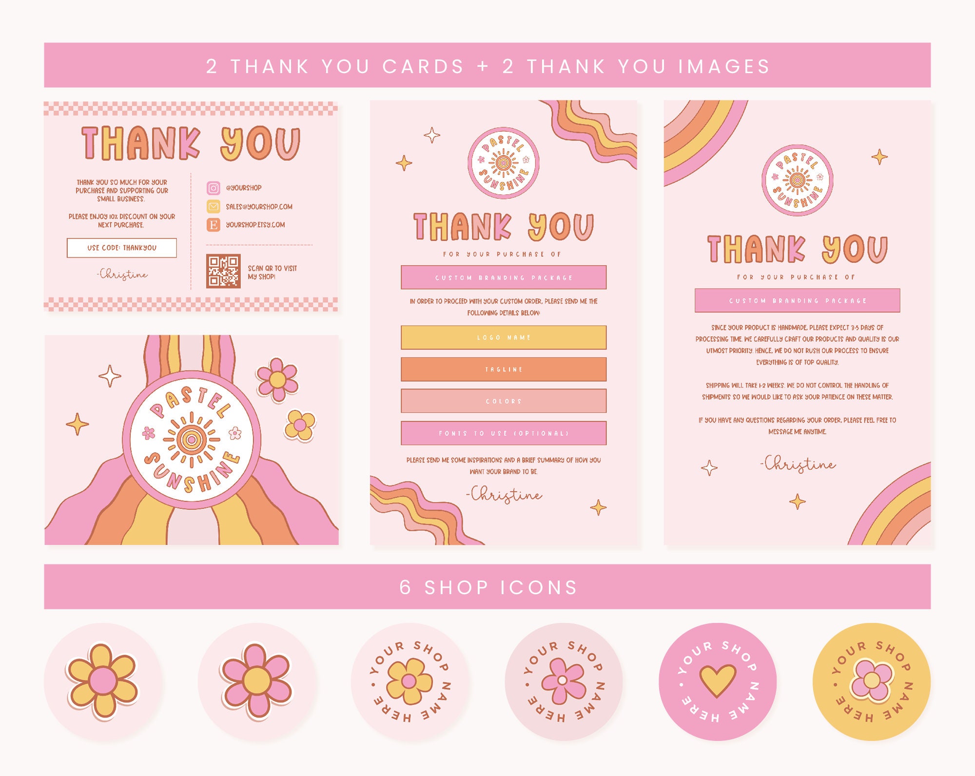 Etsy Shop Banner Templates Pastel Pink Orange Retro Groovy Aesthetic ...