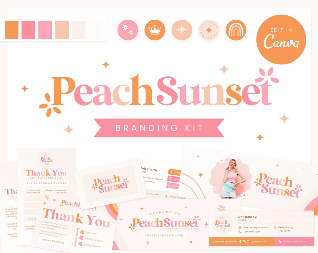 Branding Kit Peach Pink Orange Canva Templates Editable - Etsy