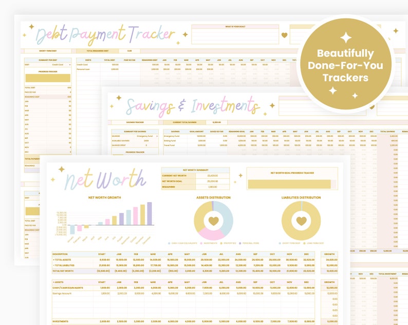 Budget Spreadsheet in Pastel Rainbow Colors, Digital Budget Planner ...