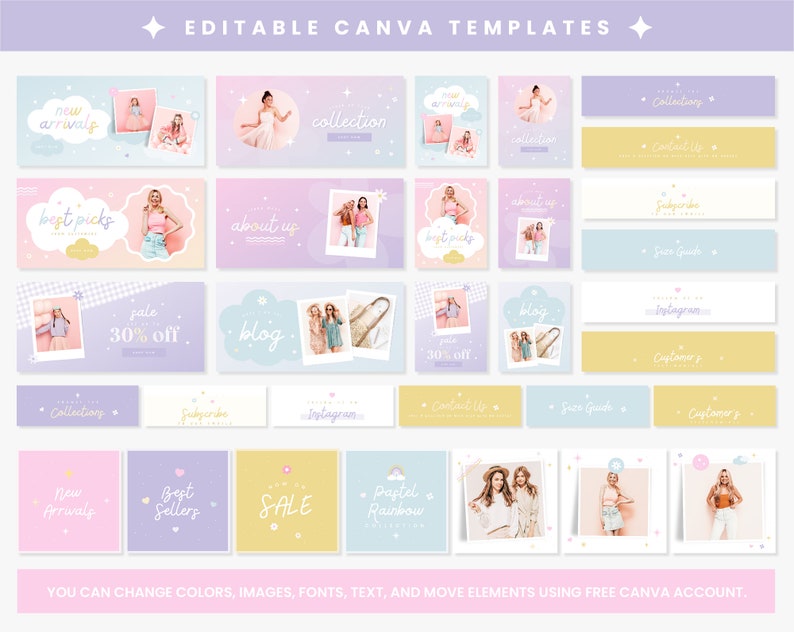 Shop Banners Pastel Rainbow Colors Editable via Canva, Shopify Banners ...