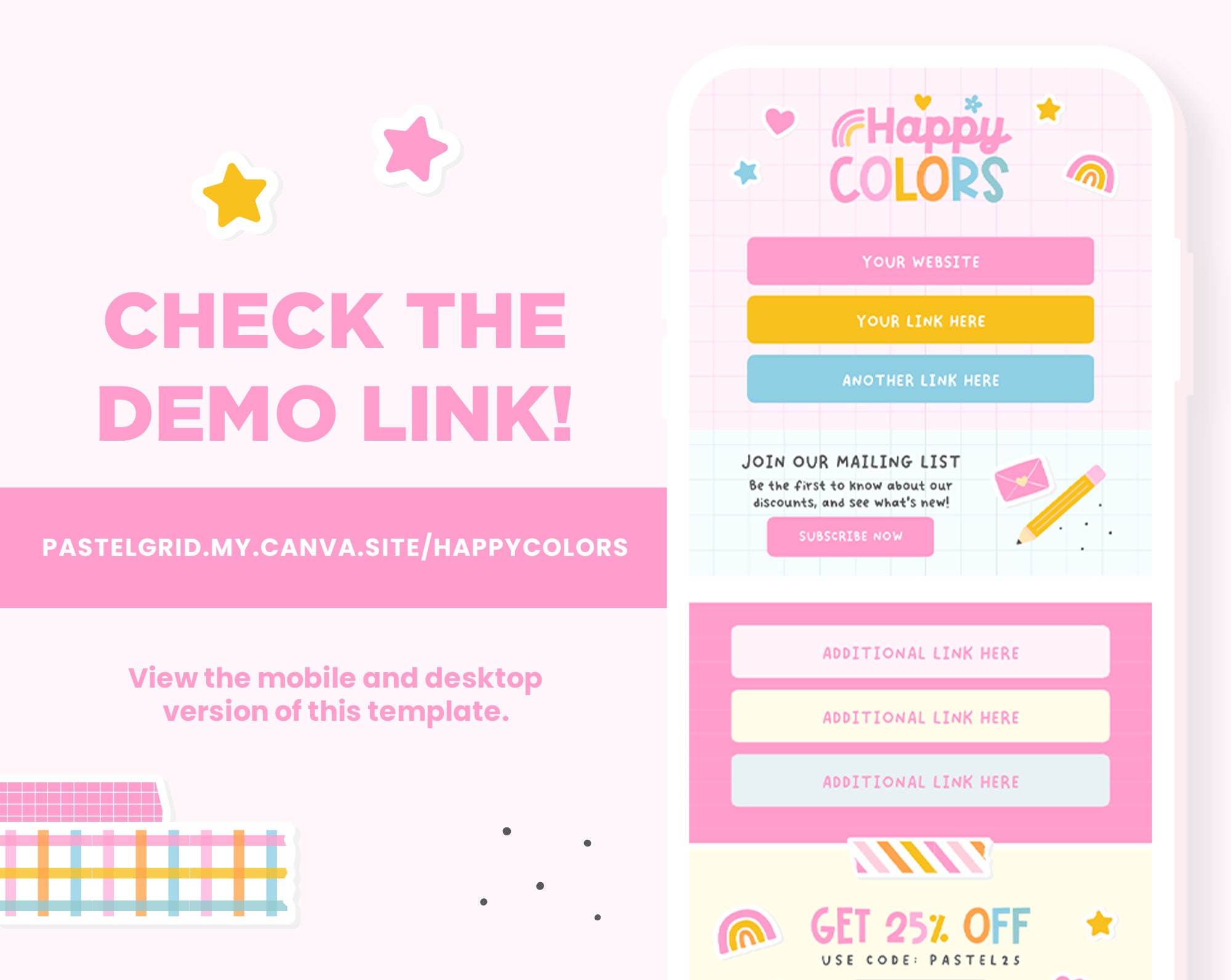 Link in Bio Canva Editable Template in Bright Colors - Instagram Link ...