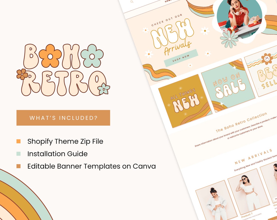 Shopify Theme Boho Retro Beige Design, Customizable Shopify Template ...
