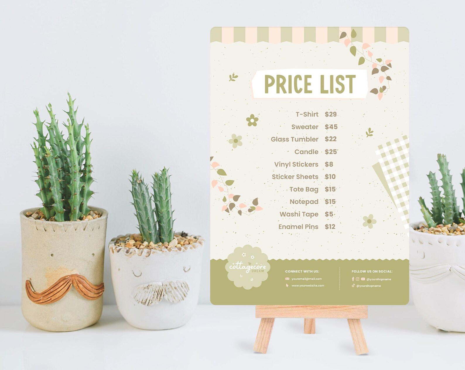 Price List Canva Template in Cottagecore Olive Green Botanical ...