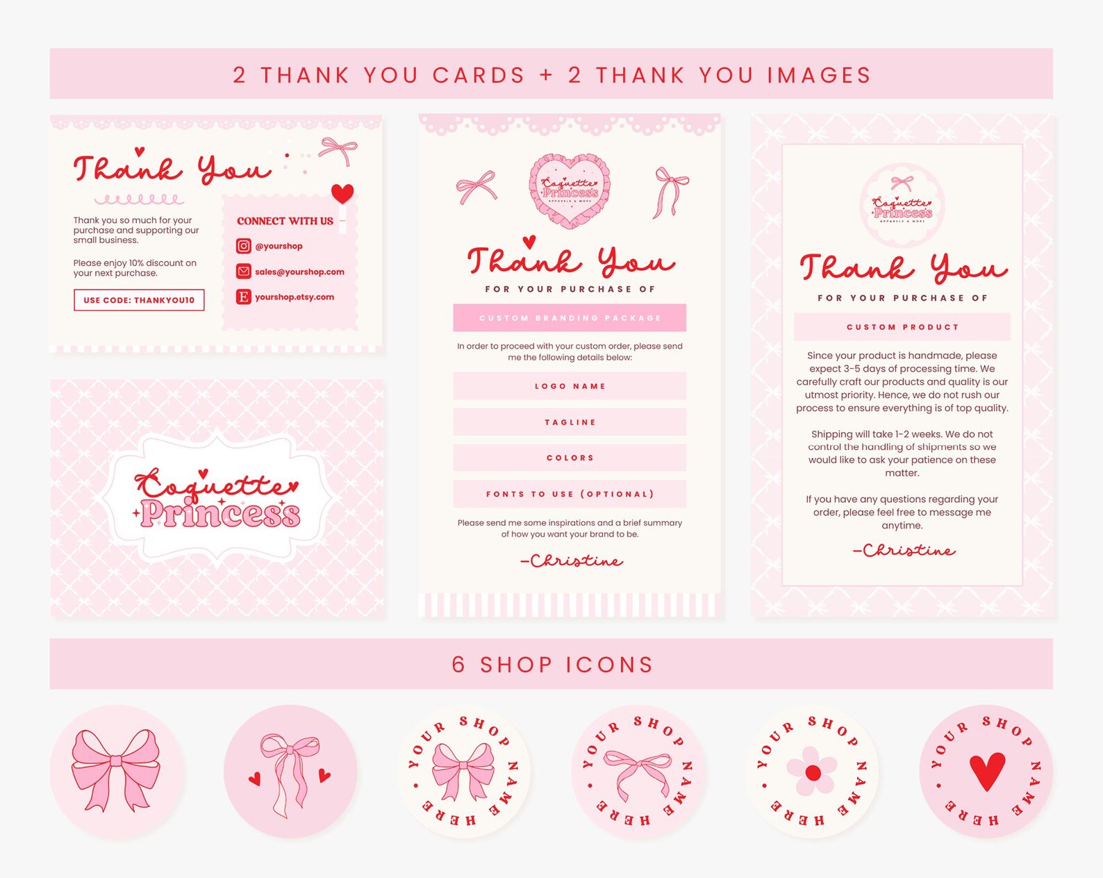 Etsy Shop Banner Templates, Coquette Pink Red Bows Hearts Valentines ...