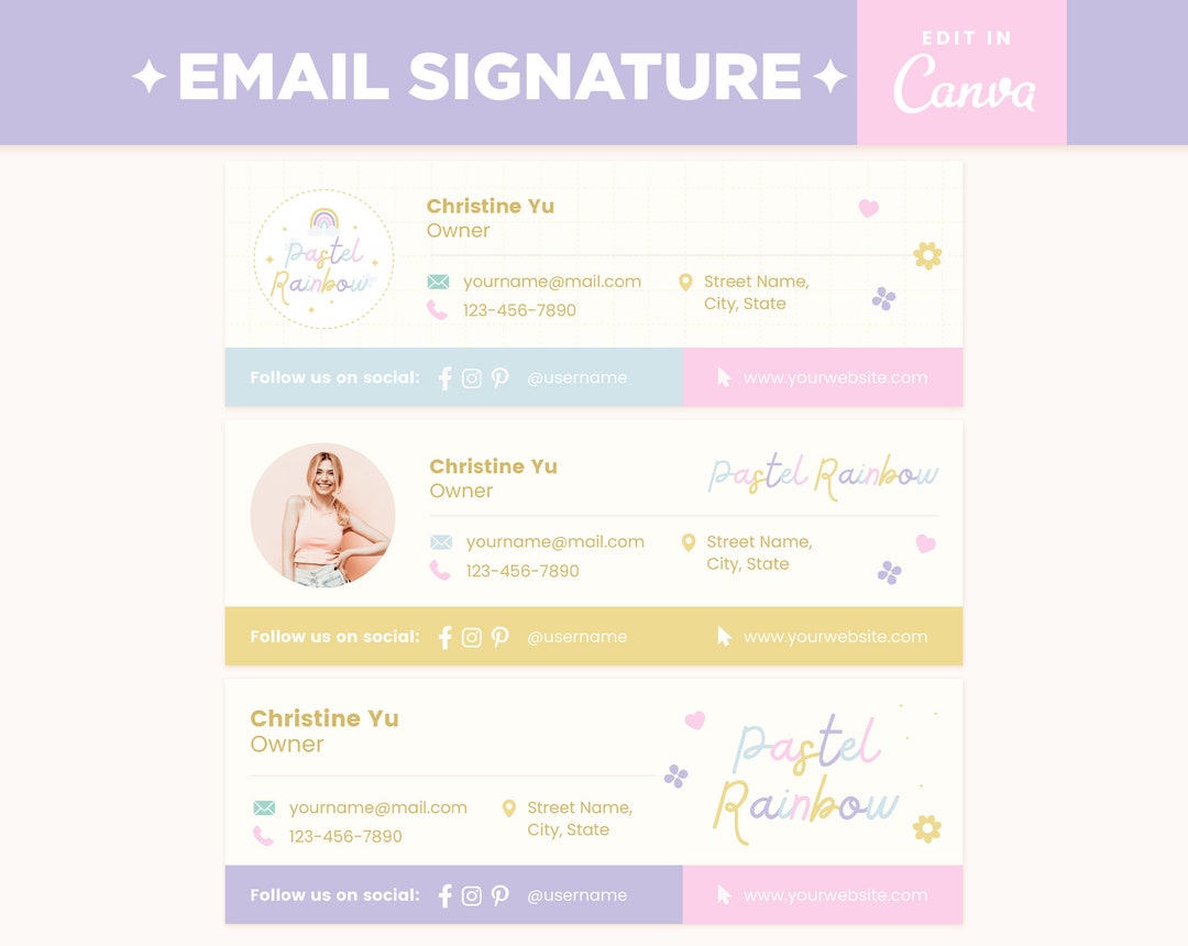 Email Signature Template Editable in Canva Pastel Rainbow - Etsy