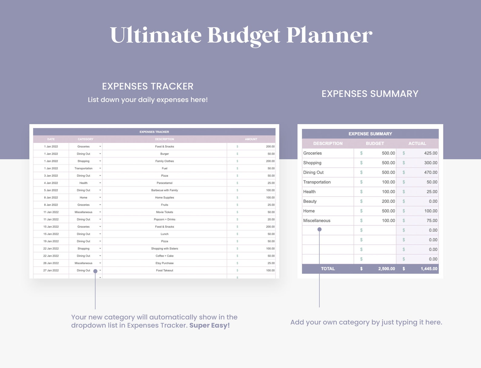 Purple Budget Spreadsheet Extended Digital Budget Planner - Etsy