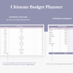 Purple Budget Spreadsheet Extended, Digital Budget Planner, Annual and ...
