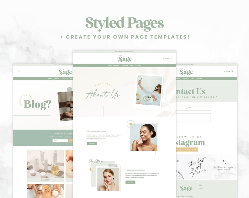 Shopify Theme Sage Green, Customizable Shopify Template, Editable Canva ...