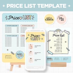 Price List Canva Template in Pastel Blue Yellow Aesthetic Customizable ...