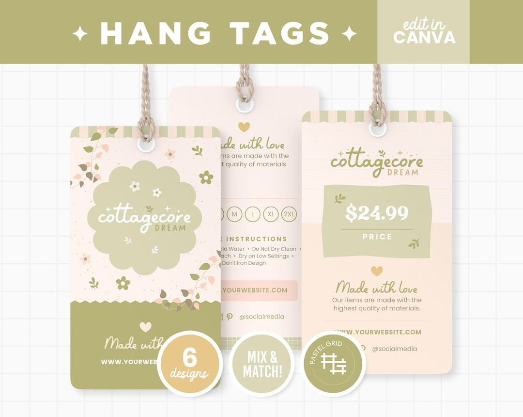 Editable Price Tag Canva Template in Cottagecore Aesthetic, Olive Green ...