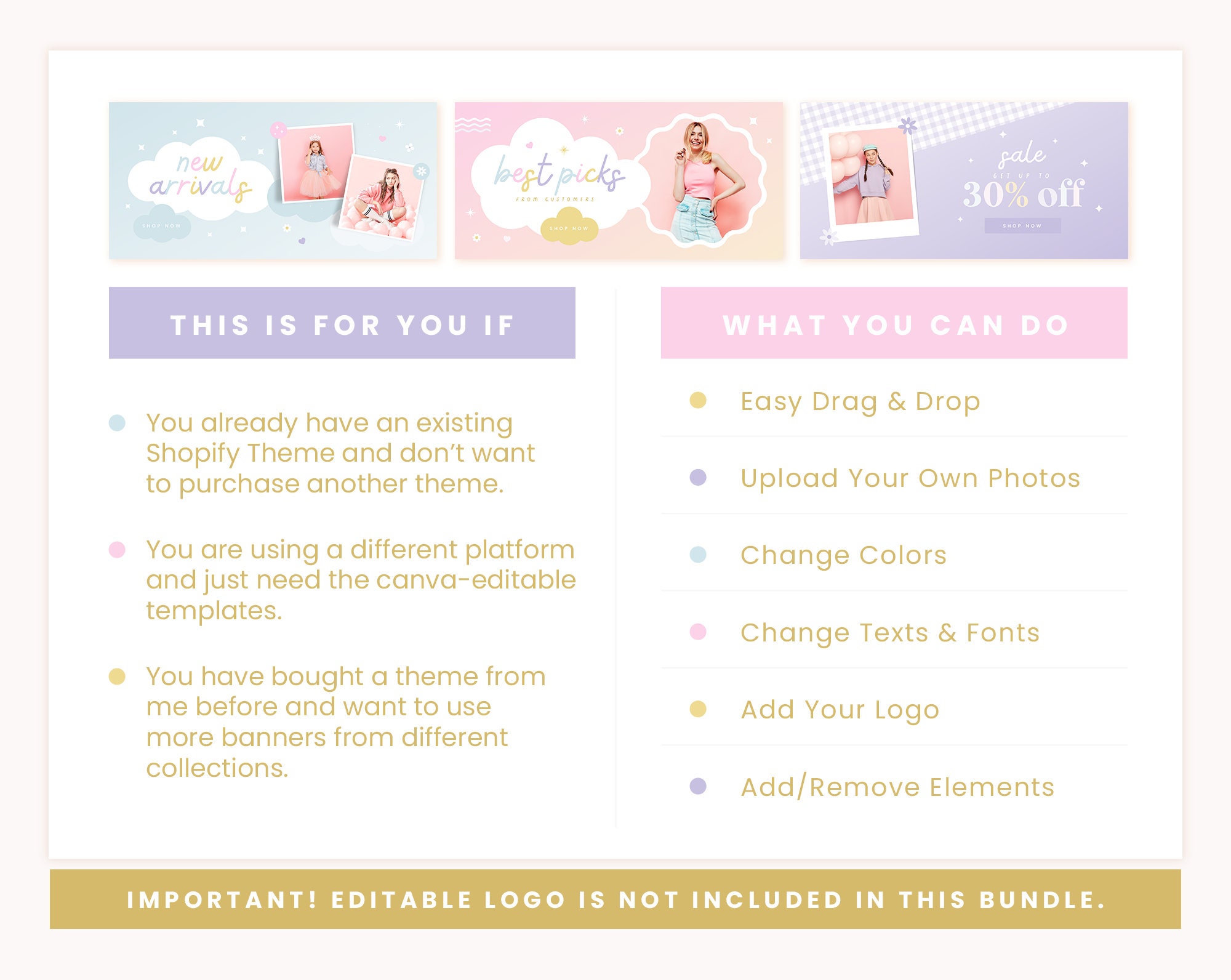 Shop Banners Pastel Rainbow Colors Editable via Canva, Shopify Banners ...