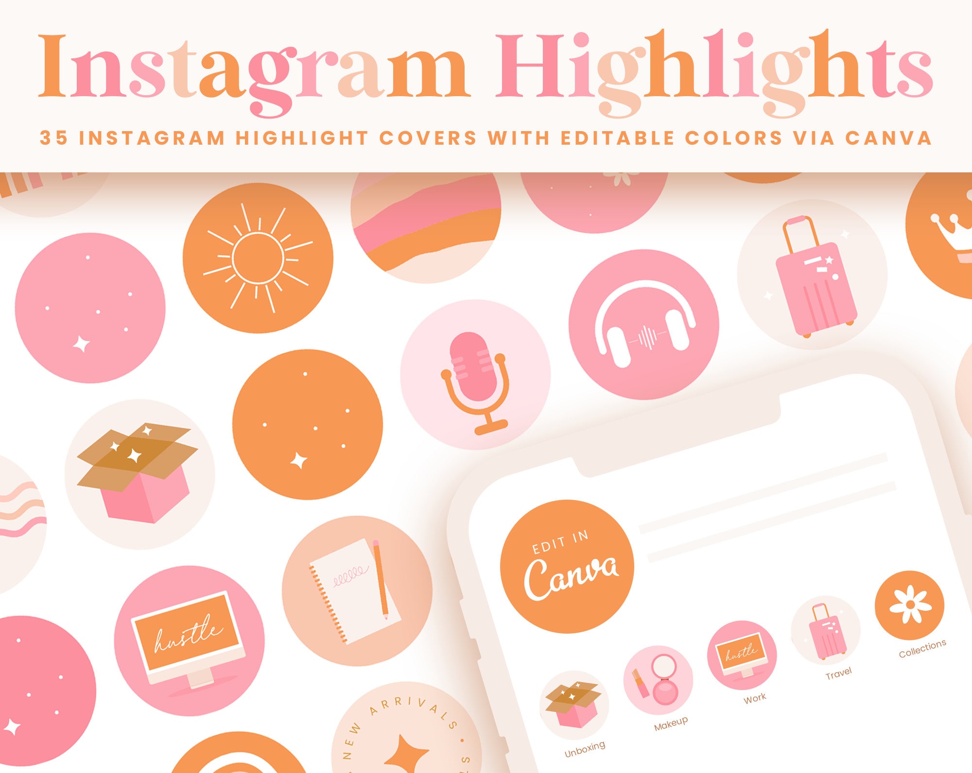 Instagram Highlight Covers in Peach Sunset Canva Editable - Etsy