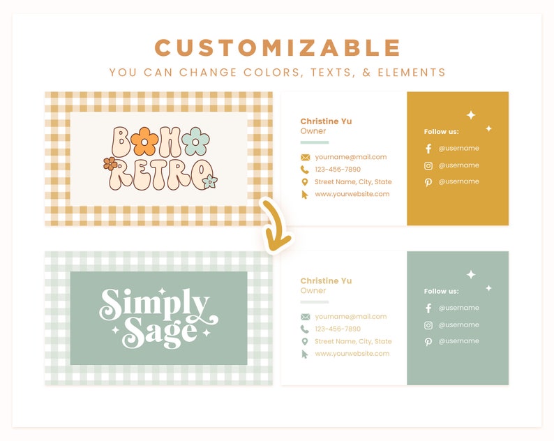 Business Card Template Editable in Canva Boho Retro Groovy - Etsy