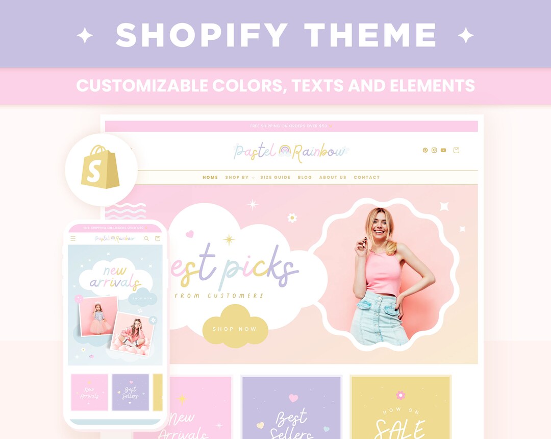 Shopify Theme Pastel Rainbow, Customizable Colors Shopify Theme ...