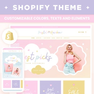 Shopify Theme Pastel Rainbow Customizable Colors (Download Now) - Etsy