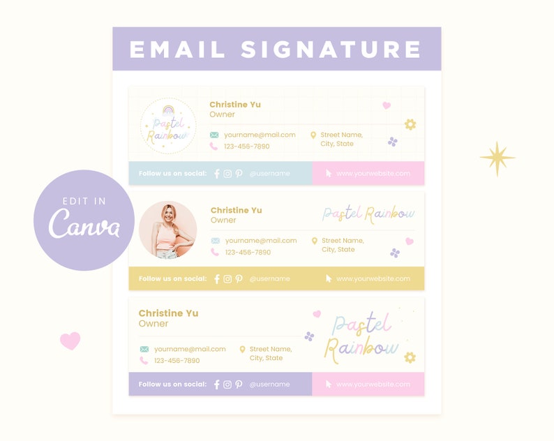 Email Signature Template Editable in Canva Pastel Rainbow - Etsy