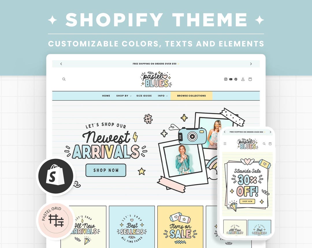 Shopify Theme Blue Pastel Colors Customizable Shopify Template Editable ...
