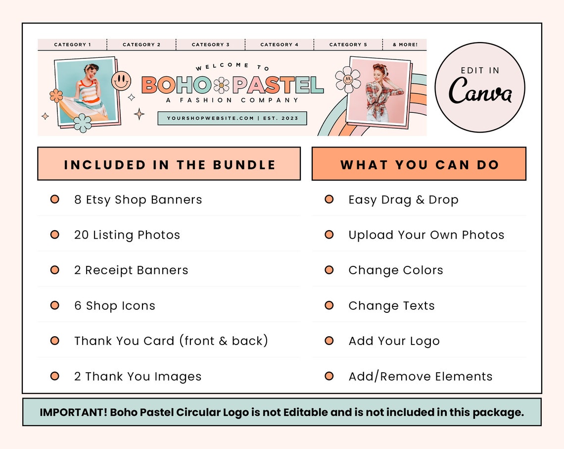 Etsy Shop Banner Templates Boho Pastel Retro Groovy Aesthetic Etsy ...