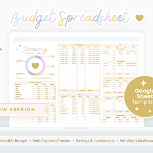 Budget Spreadsheet in Pastel Rainbow Colors, Digital Budget Planner ...