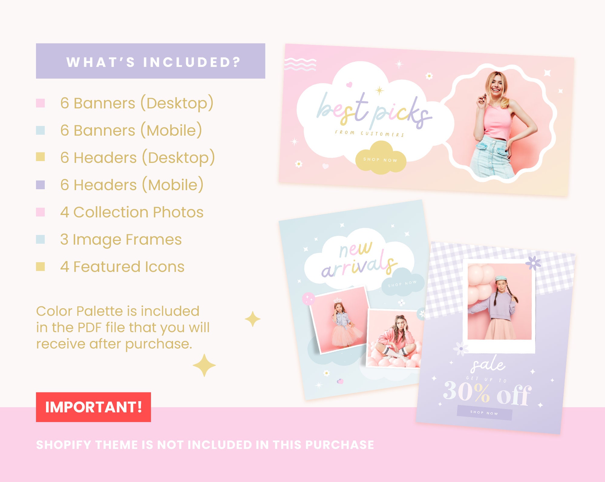 Shop Banners Pastel Rainbow Colors Editable via Canva, Shopify Banners ...