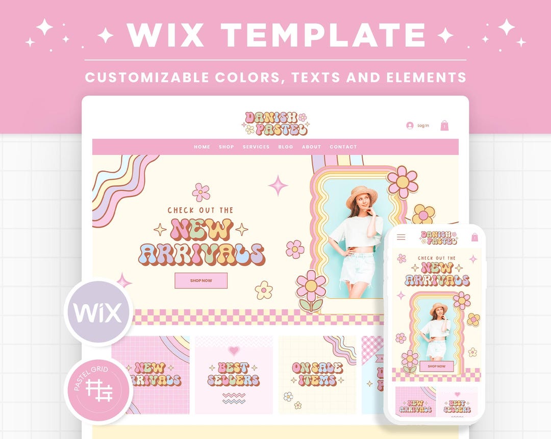 Wix Template in Danish Pastel Rainbow Cute Wix Website Theme, Editable ...