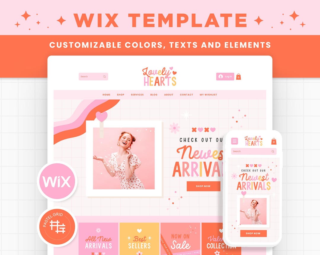 Wix Template in Red Pink Hearts Colorful Girly Rainbow Wix Website ...