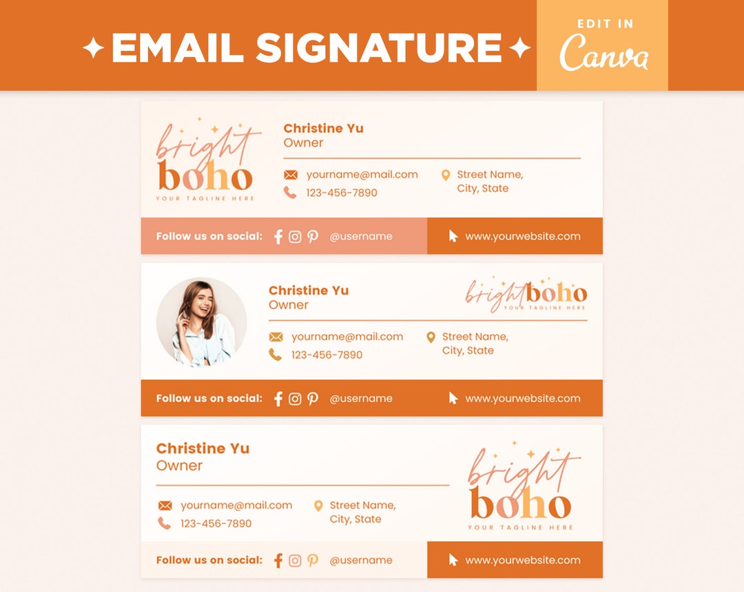 Email Signature Template Editable in Canva, Boho Orange Brown Yellow ...