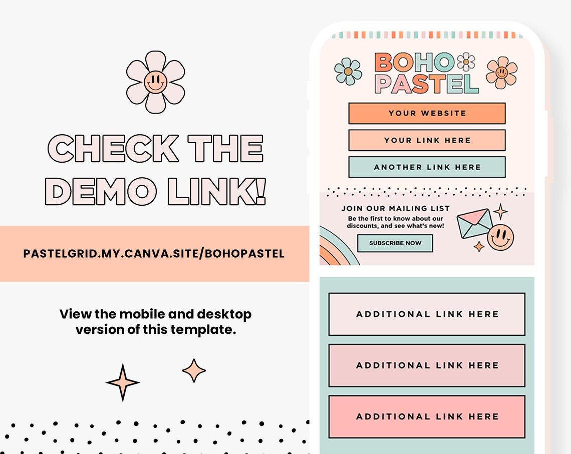 Link in Bio Canva Editable Template in Boho Pastel Rainbow Colors ...