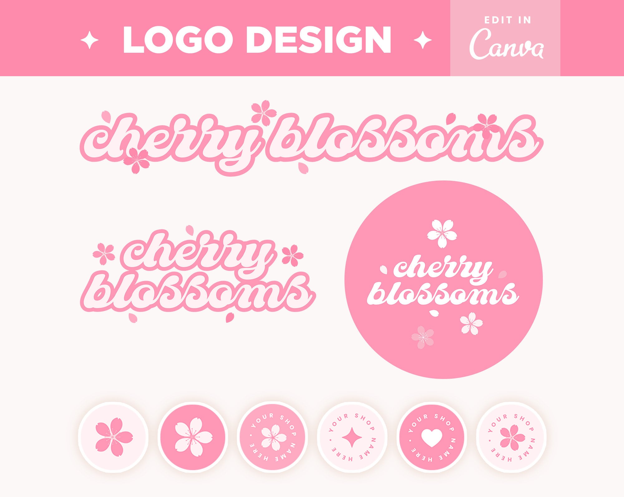 Editable Logo in Canva Cherry Blossoms Pink Color Aesthetic Logo Design ...