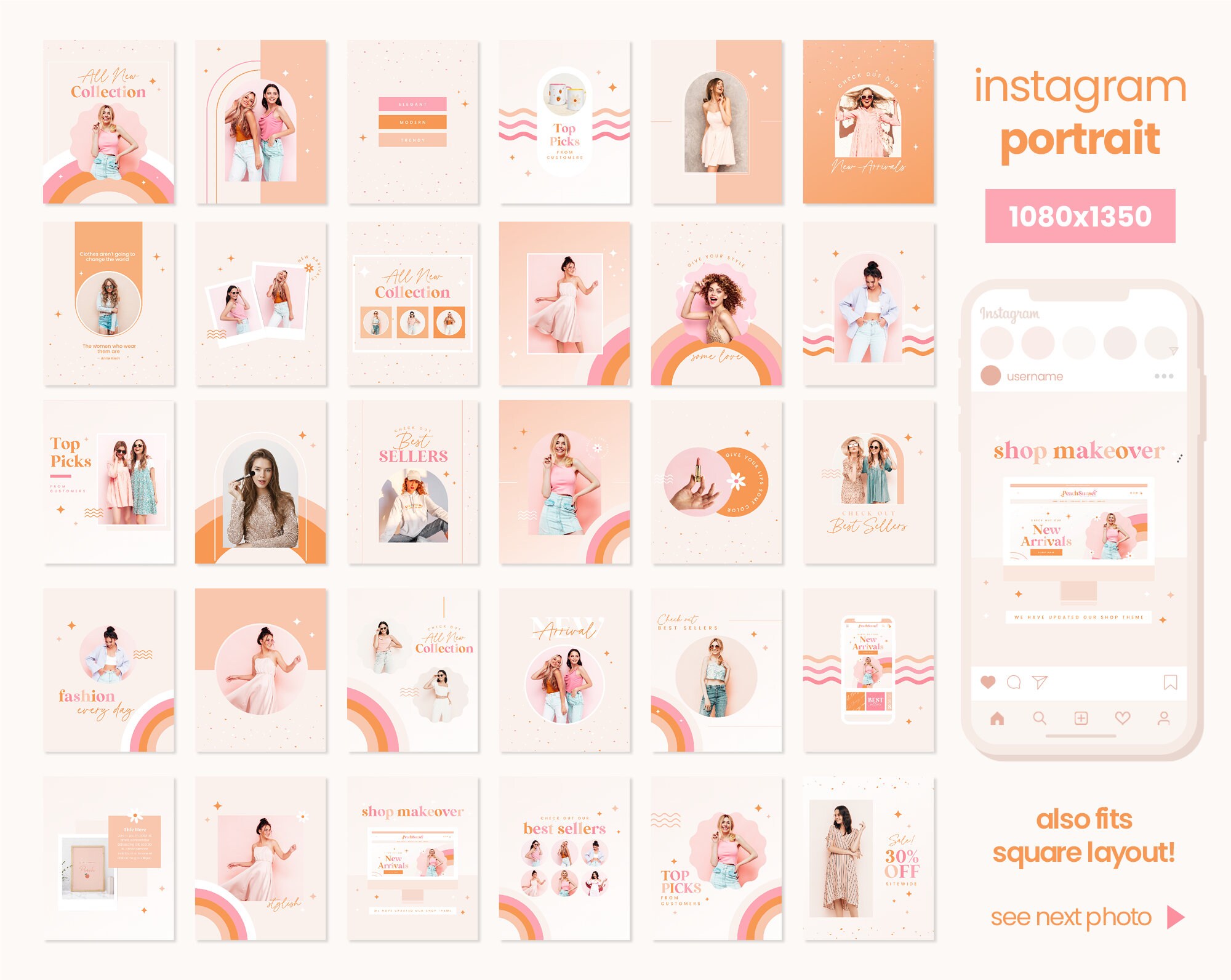 Instagram Posts Template Bundle in Square Portrait and - Etsy