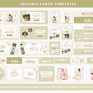 Shop Banners Cottagecore Green Sage Editable via Canva, Shopify Banners ...