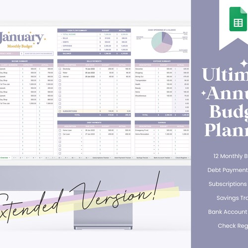 Pastel Budget Spreadsheet Extended Digital Budget Planner - Etsy