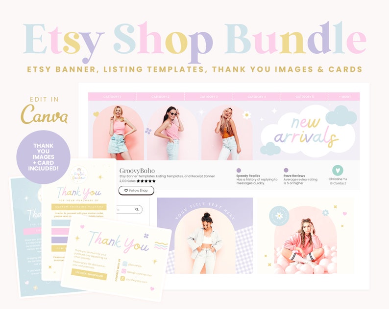Etsy Shop Banner Templates Pastel Rainbow Etsy Branding Kit - Etsy