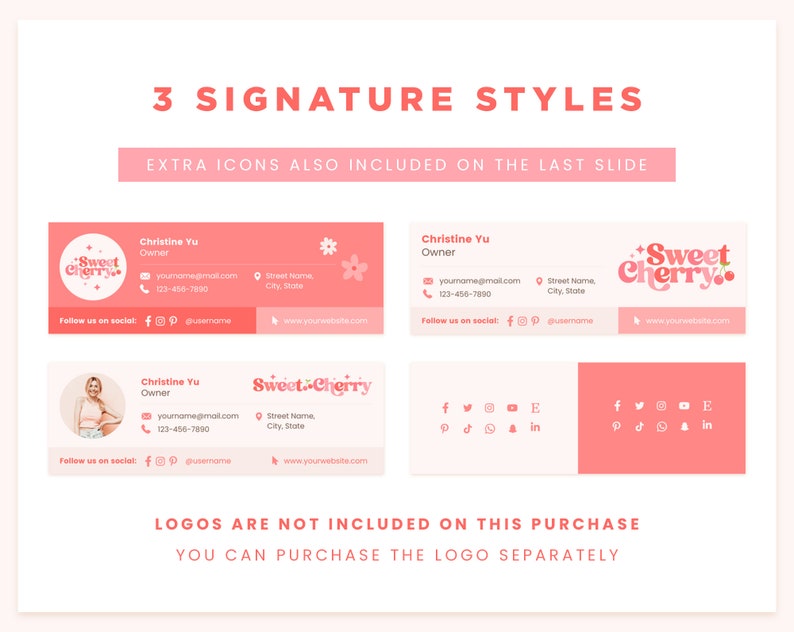 Email Signature Template Editable in Canva, Red Pink Cherry Colors ...