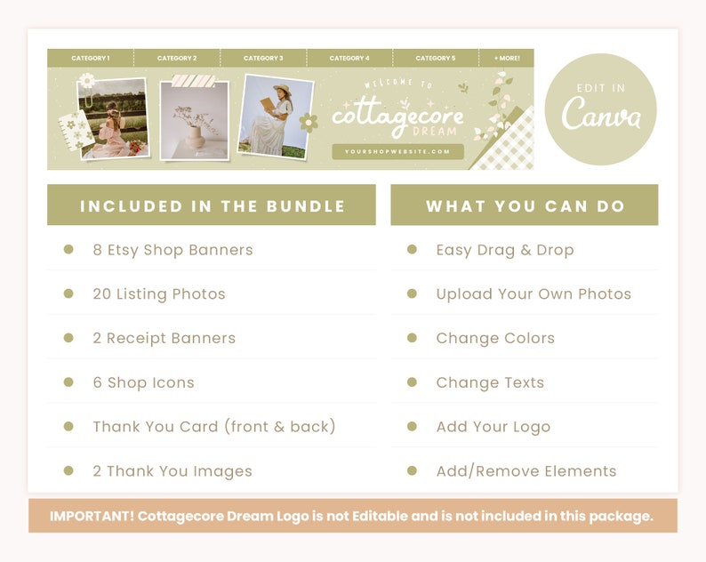 Etsy Shop Banner Templates, Cottagecore Sage Green Editable Etsy ...