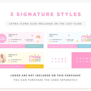 Email Signature Template Editable in Canva, Rainbow Pink Orange Bright ...