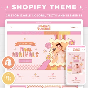 Shopify Theme Pink Pastel Groovy Rainbow Customizable Template Editable ...