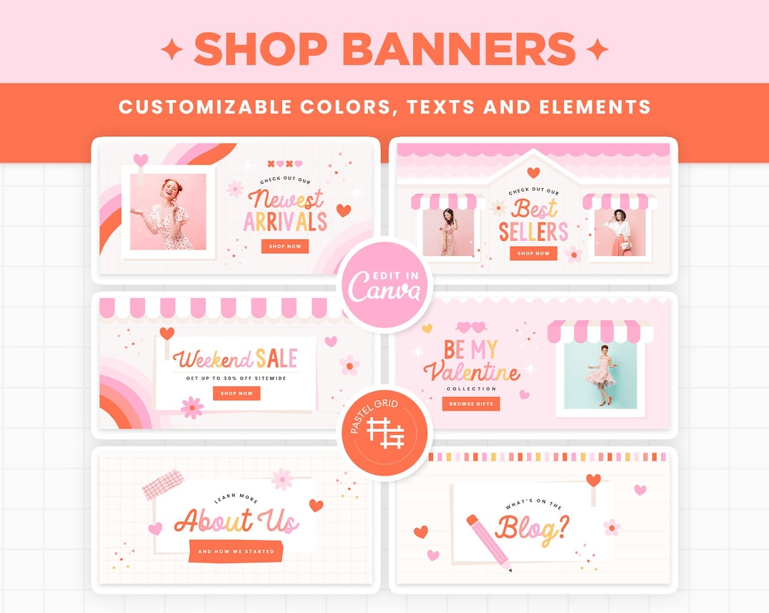 Shop Banners Red Pink Colors Editable Canva Shopify Banners ...