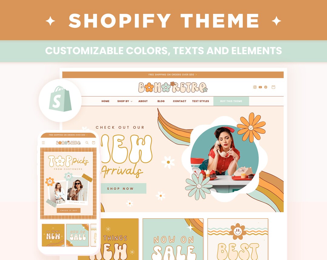 Shopify Theme Boho Retro Beige Design Customizable Shopify - Etsy