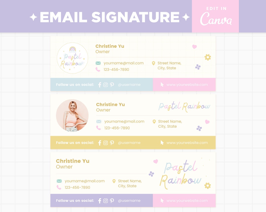 Email Signature Template Editable in Canva, Pastel Rainbow Colors ...