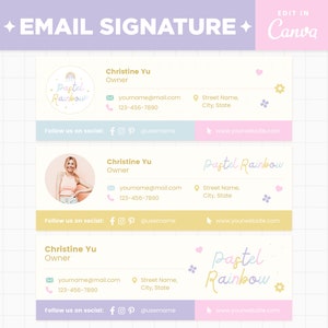 Email Signature Template Editable in Canva, Pastel Rainbow Colors ...