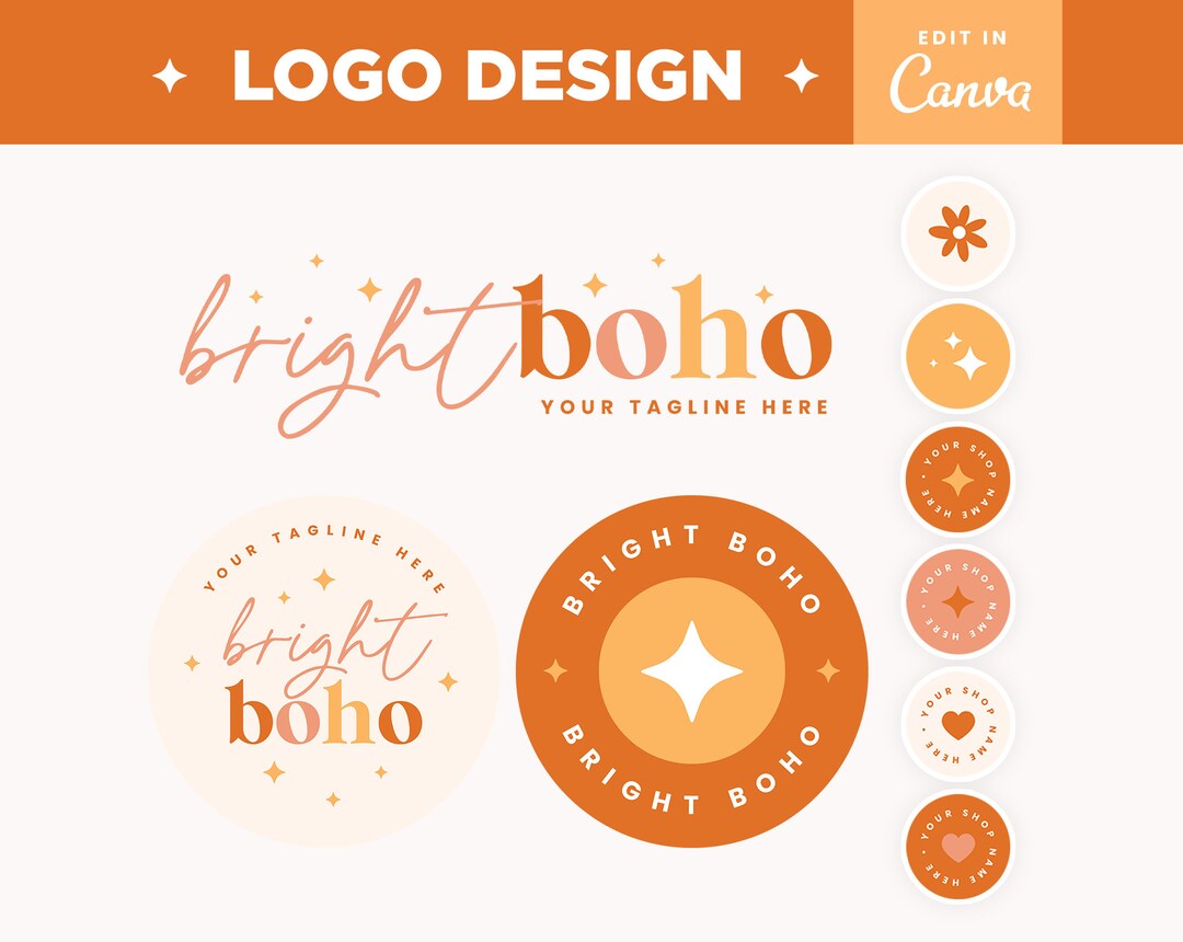Editable Logo in Bright Boho Beige Brown Orange Fall Autumn Logo Design ...