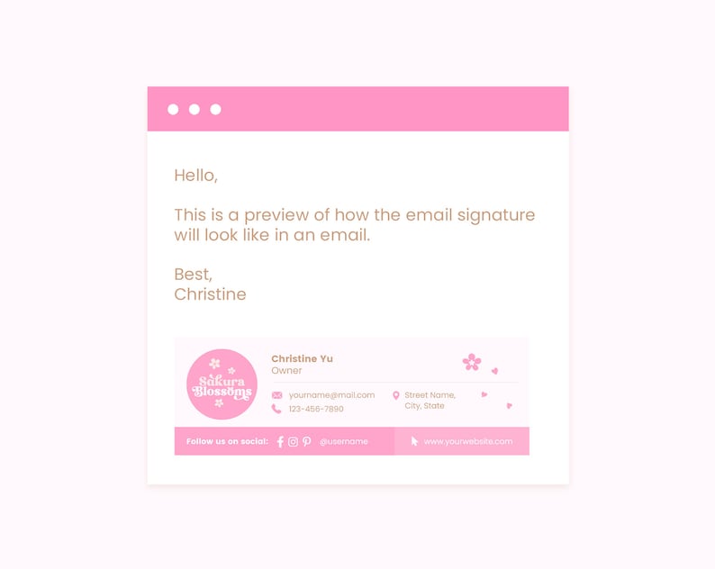 Email Signature Template Editable in Canva, Pink Sakura Cherry Blossoms ...