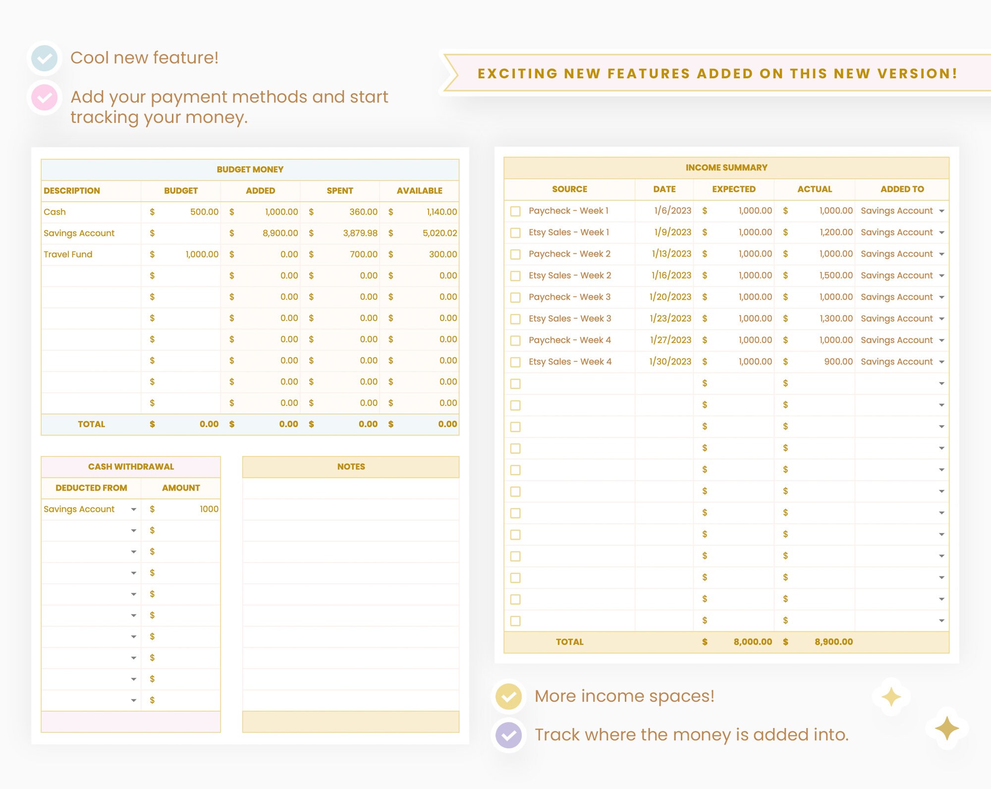 Budget Spreadsheet in Pastel Rainbow Colors, Digital Budget Planner ...