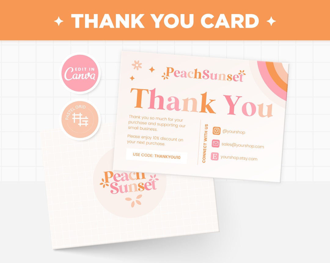 Thank You Card Template Editable in Canva, Pink Peach Orange ...