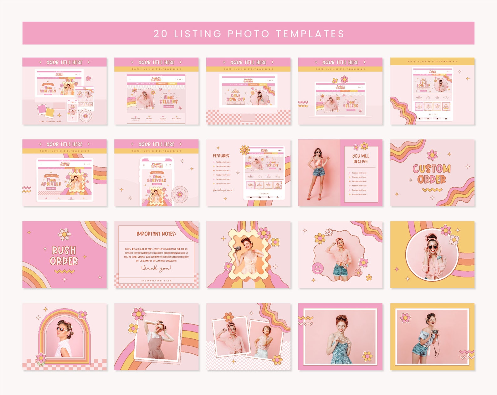 Etsy Shop Banner Templates Pastel Pink Orange Retro Groovy Aesthetic ...