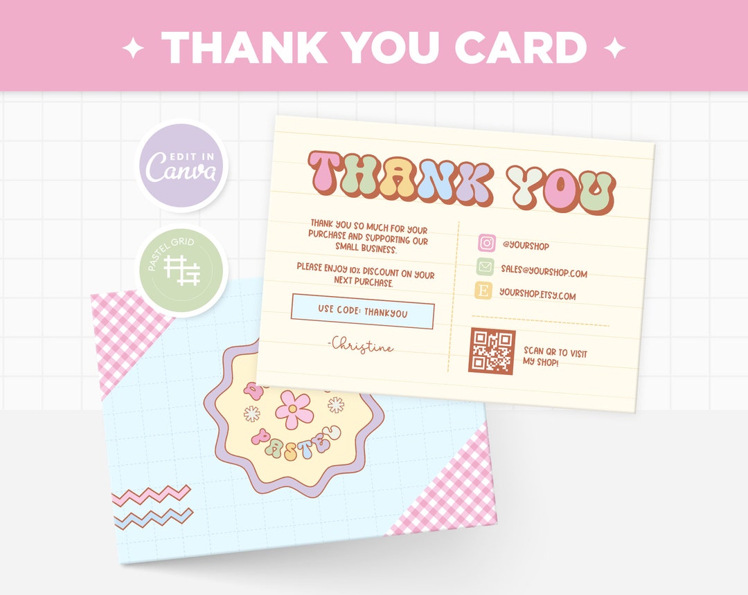 Thank You Card Template Editable in Canva, Rainbow Pastel Bright Pink ...