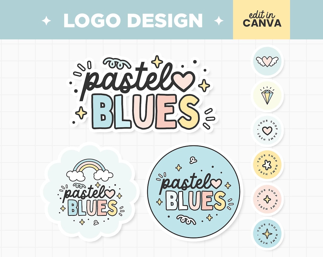 Editable Logo in Blue Yellow Pastel Colors Logo Design Customizable ...