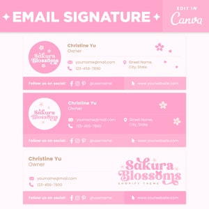 Email Signature Template Editable in Canva, Pink Sakura Cherry Blossoms ...