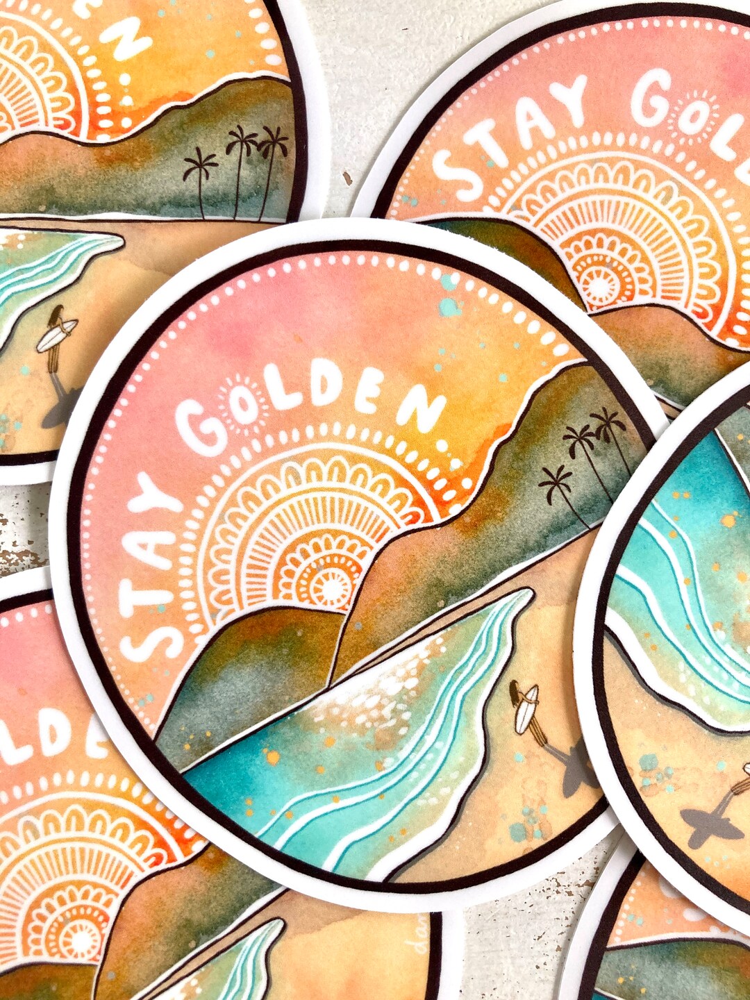 Vinyl Sticker | Stay Golden | Surf Art | Watercolour and Digital | UV ...